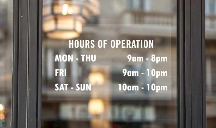 Store Hours Decal - Chicago Custom Signs and Screen Printing